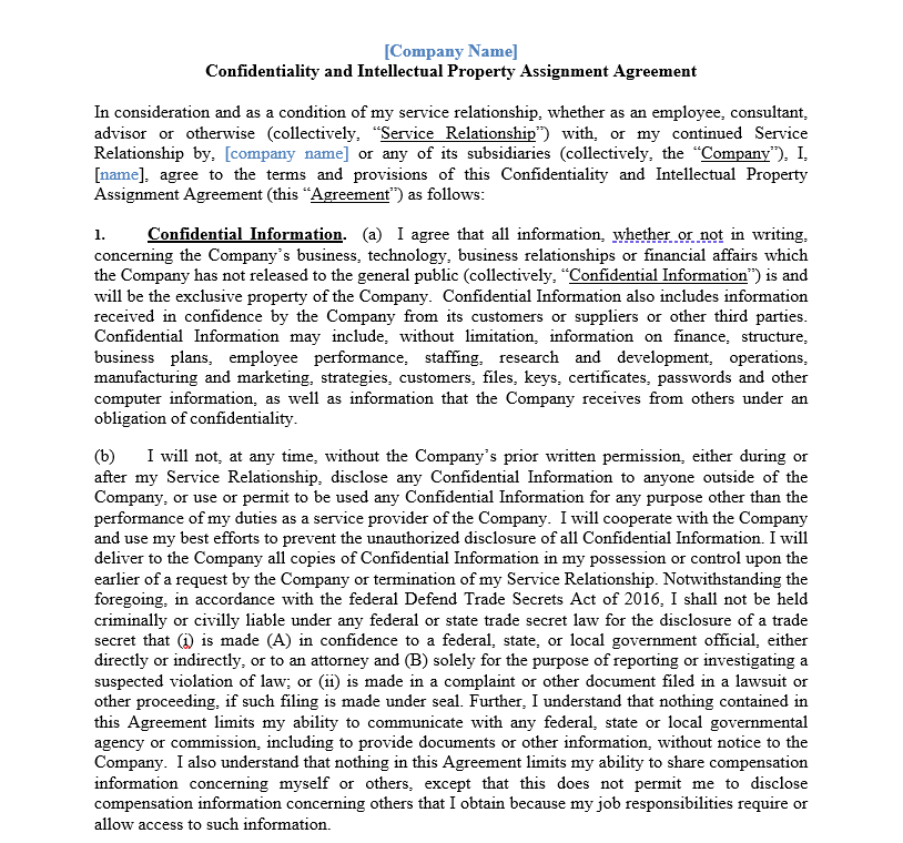 Confidentiality and Intellectual Property Assignment Agreement